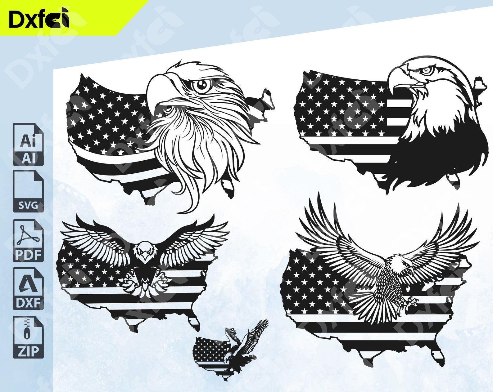 Eagle Flag United States usa 5pcs SVG/DXF Lasercut Files Digital ...