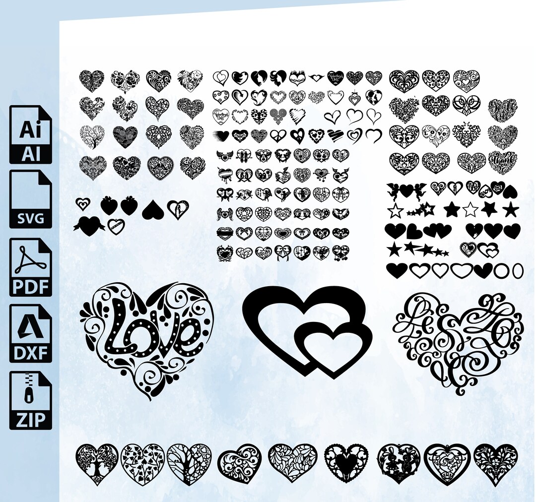 Heart SVG 150+pcs Shape ,lightburn Circut Svg Heart Open Love ,hearts ...