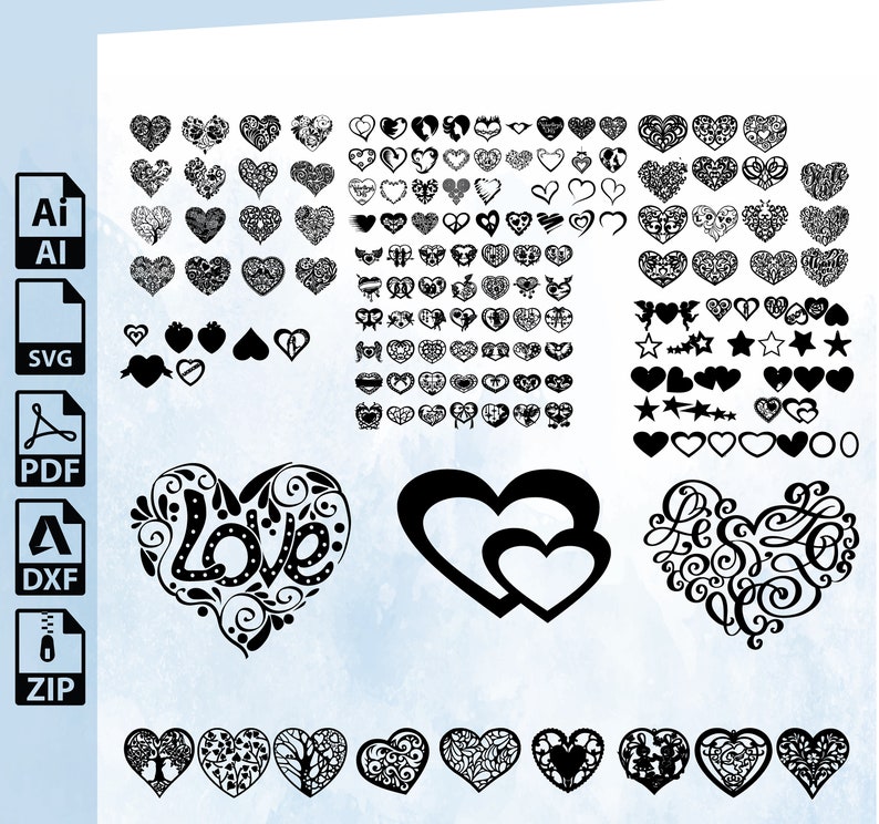Heart SVG 150+pcs Shape ,lightburn Circut Svg Heart Open Love ,hearts ...