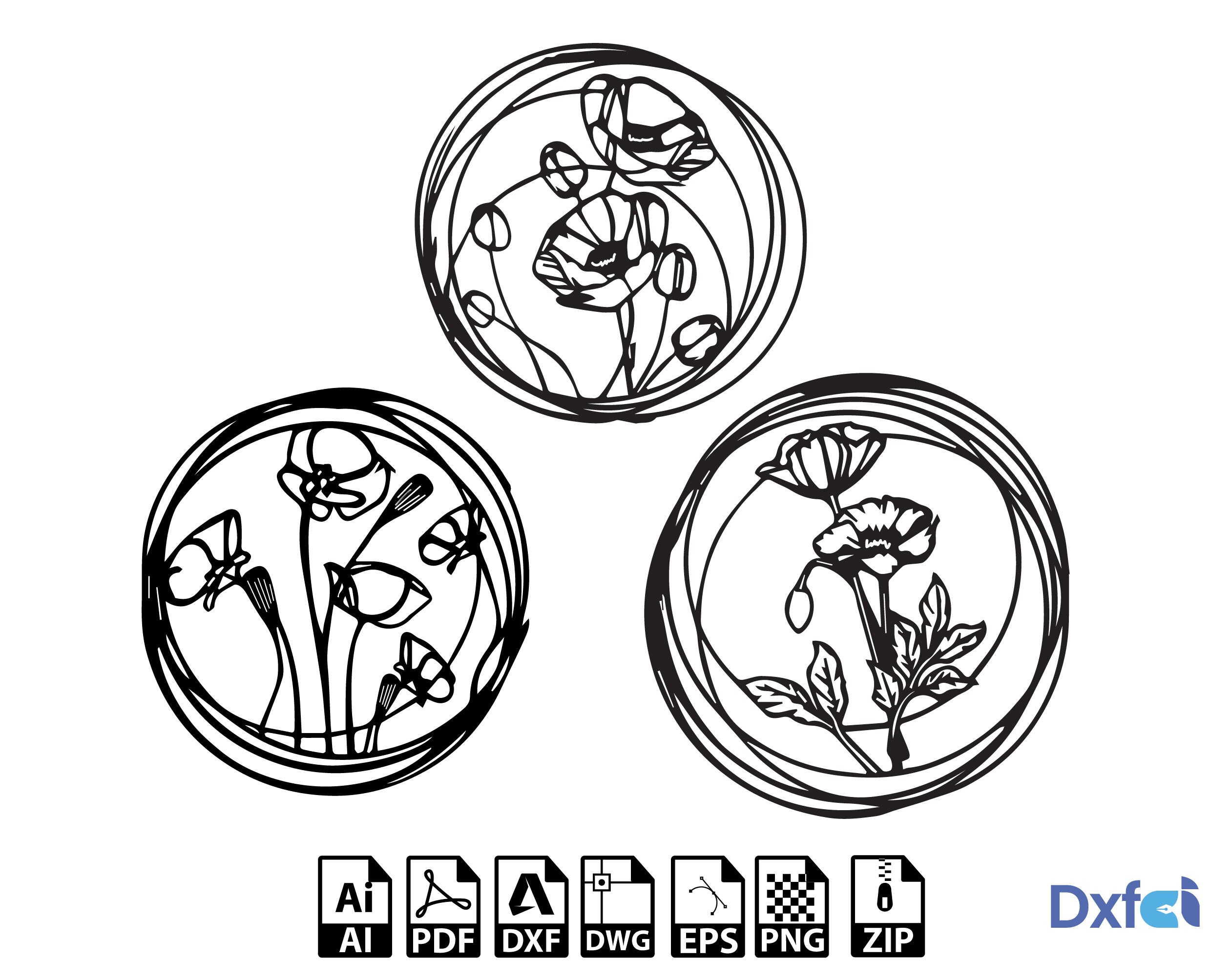 Poppy Flower Svg Wall Decorative File Dxf Svg Ai for Laser Cutting or ...