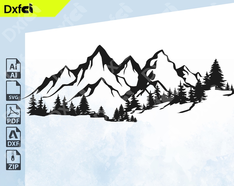 Mountain Dxf Svg Png Files ,forest , Laser Cut Dxf Files, Mountains ...