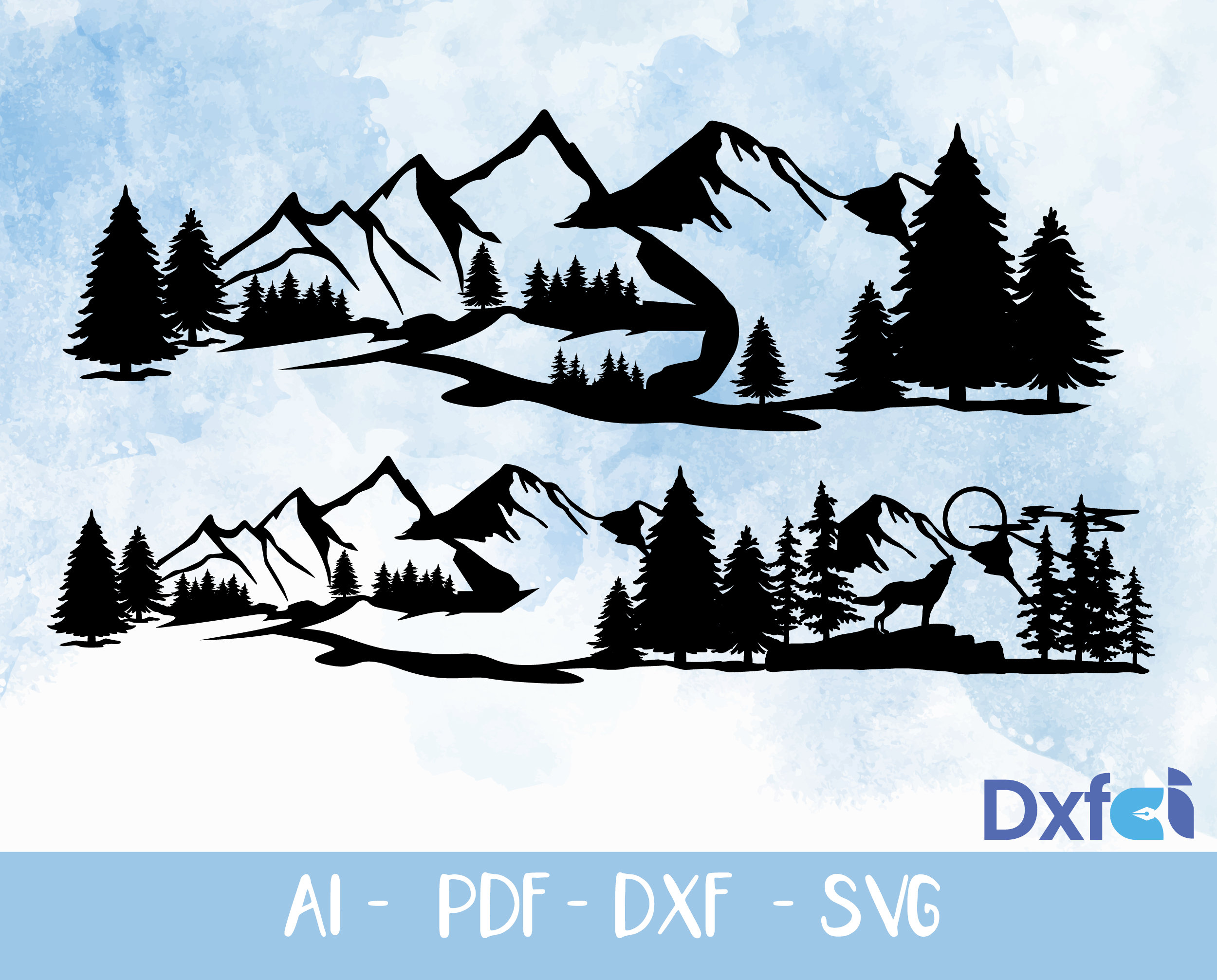 Mountain Design Laser Cut Svg Ai Pdf Dxf Files Wall Sticker Engraving ...