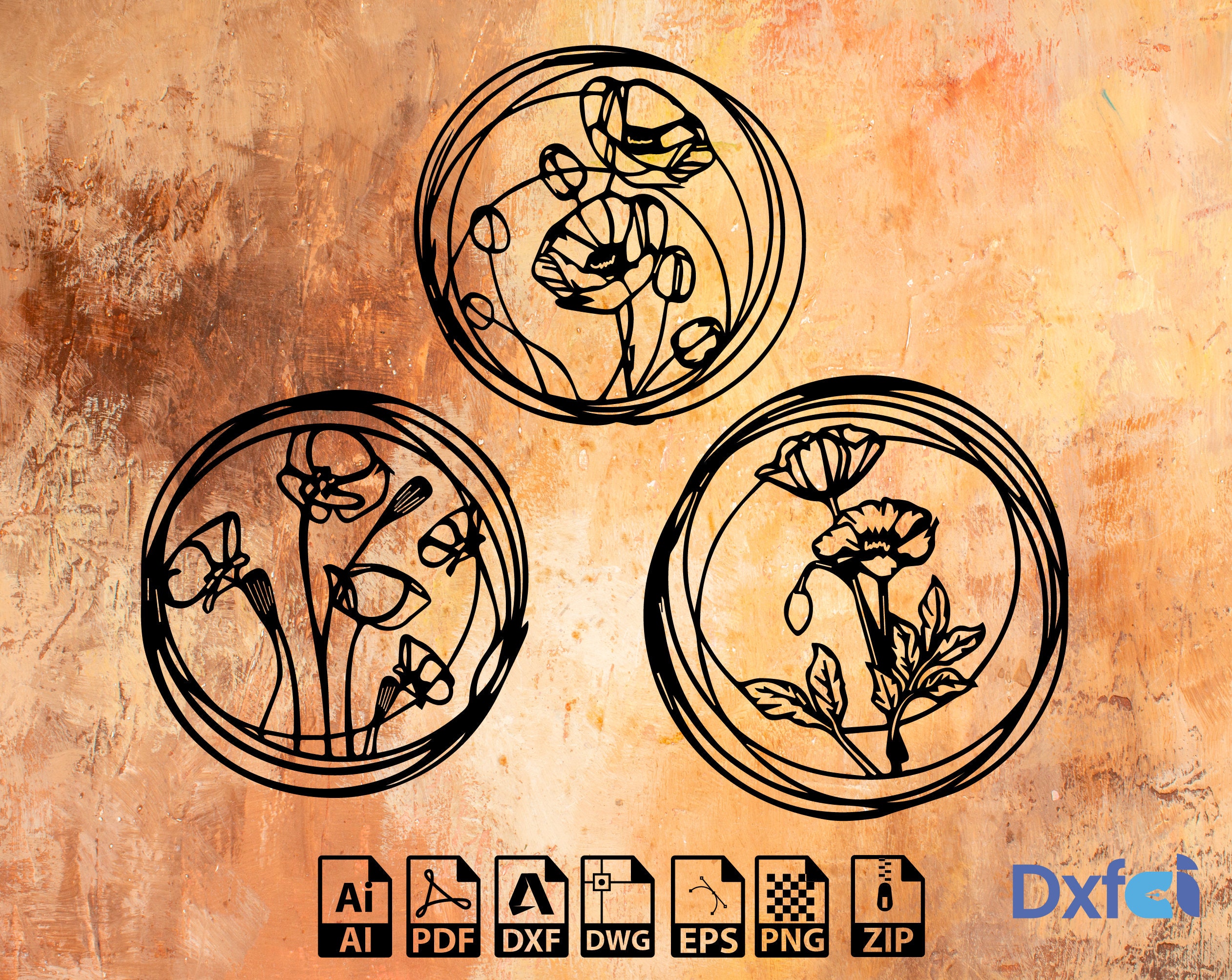 Poppy Flower Svg Wall Decorative File Dxf Svg Ai for Laser Cutting or ...