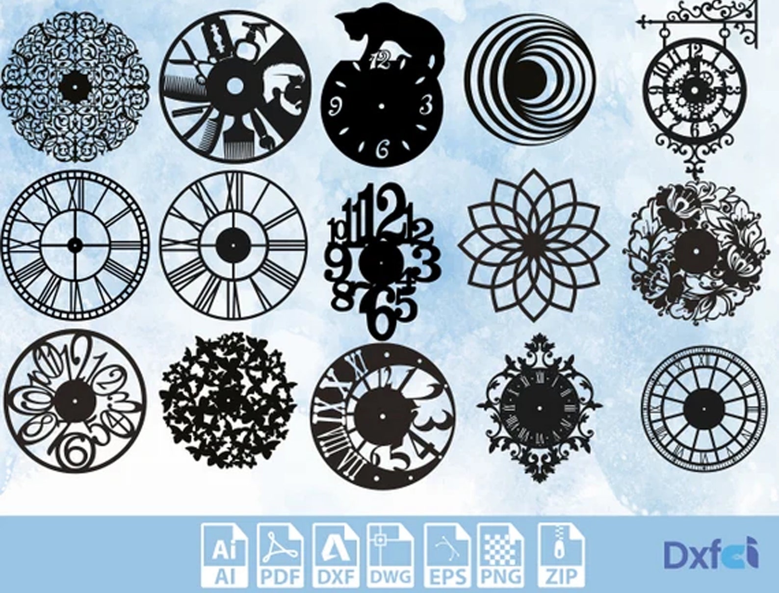 60pcs Clocks Models Bundle Clocks Svg Wall Clock Dxf, Watch Models Wall ...