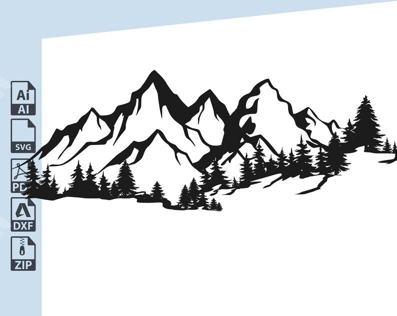 Mountain Dxf Svg Png Files ,forest , Laser Cut Dxf Files, Mountains ...