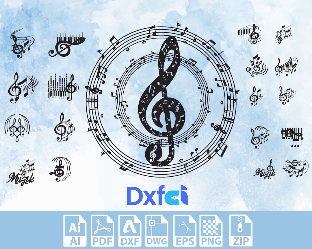 Music Notes, Music Notes Svg, Notes Dxf, Music Dxf, Svg, Eps, Png Files ...