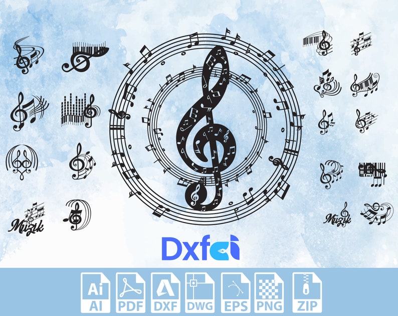 Music Notes, Music Notes Svg, Notes Dxf, Music Dxf, Svg, Eps, Png Files ...