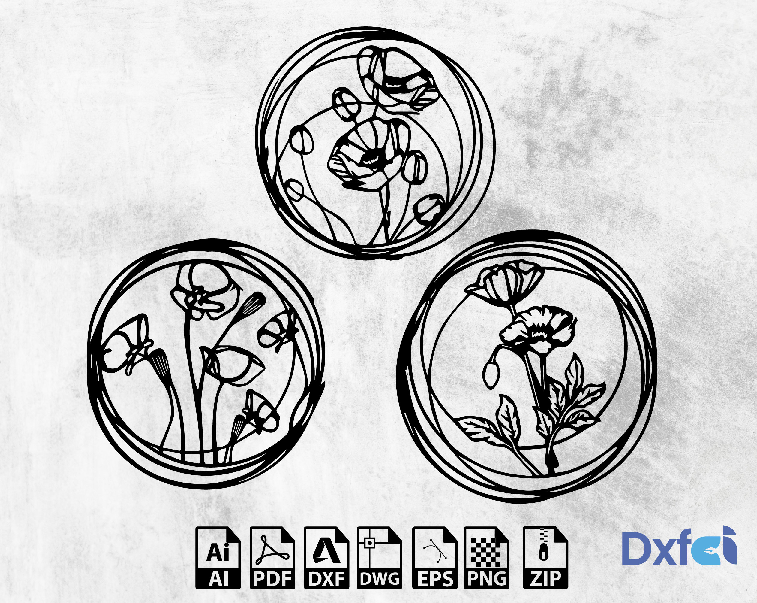 Poppy Flower Svg Wall Decorative File Dxf Svg Ai for Laser Cutting or ...