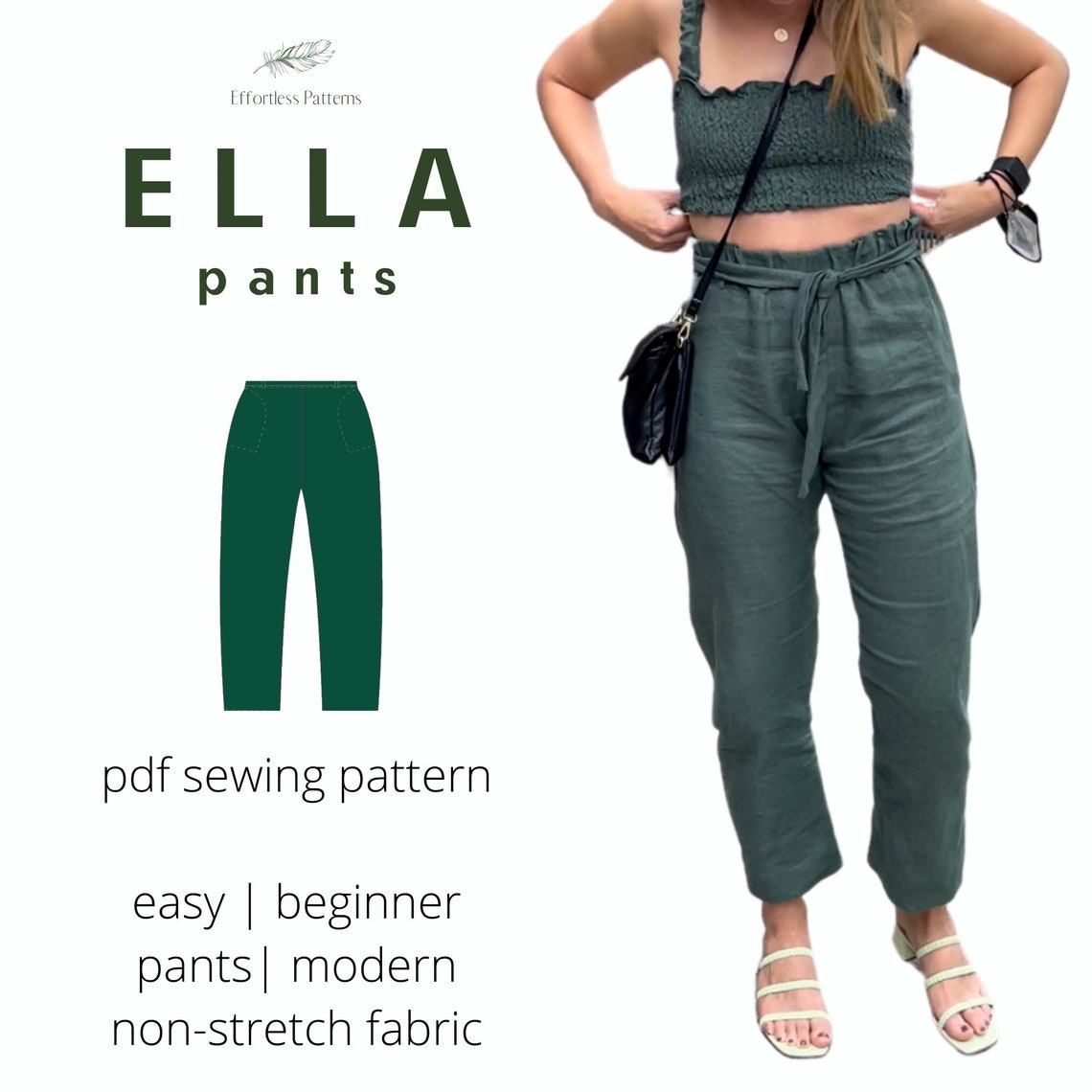 ELLA Linen Pants Sewing Pattern A4 Letter | Straight Leg | Pockets ...