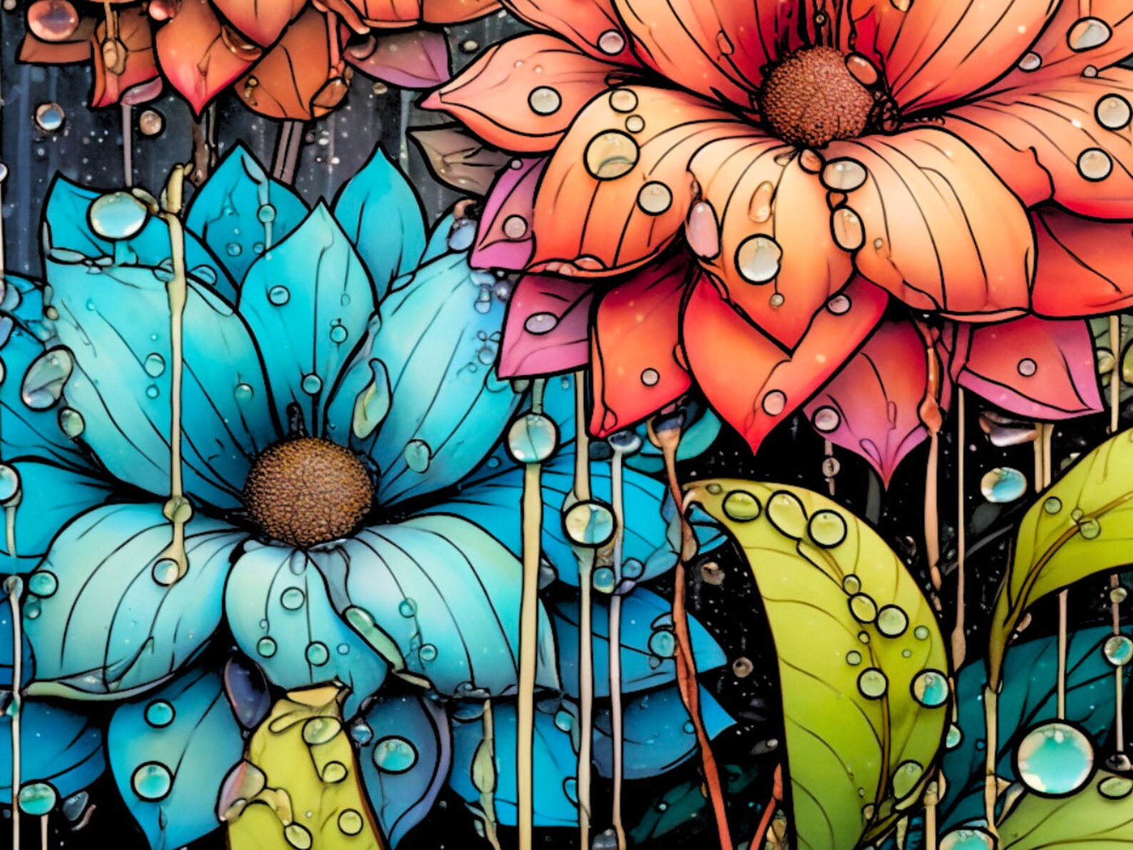 Spring Rain Coloring Pages for Adults and Teens Digital Coloring Page ...