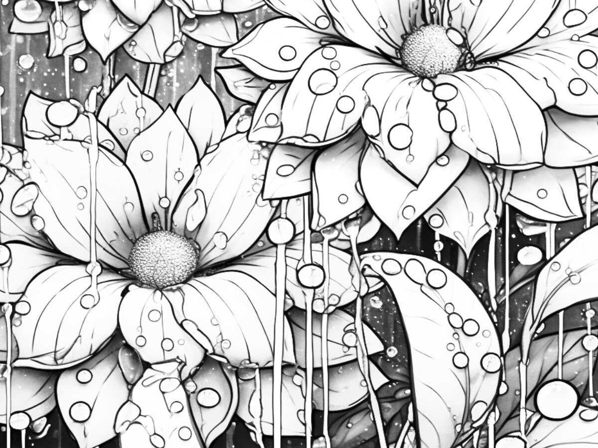 Spring Rain Coloring Pages for Adults and Teens Digital Coloring Page ...