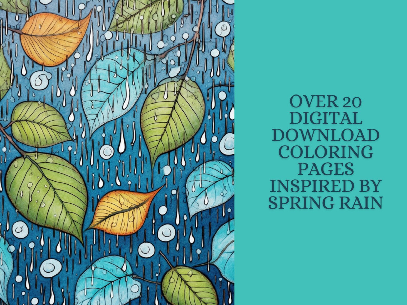 Spring Rain Coloring Pages for Adults and Teens Digital Coloring Page ...
