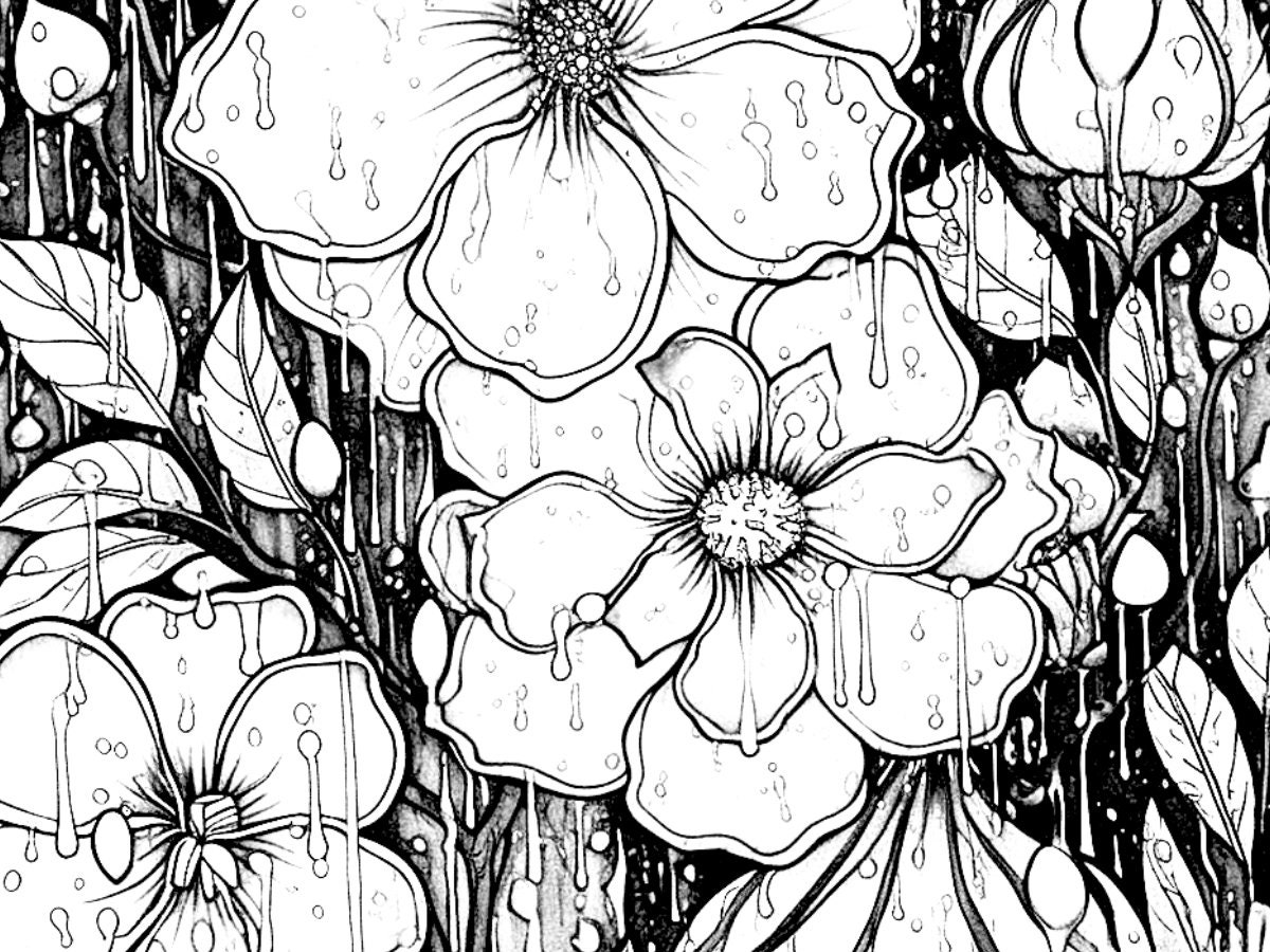 Spring Rain Coloring Pages for Adults and Teens Digital Coloring Page ...
