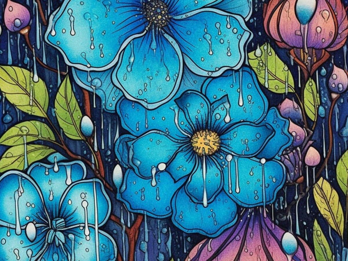 Spring Rain Coloring Pages for Adults and Teens Digital Coloring Page ...