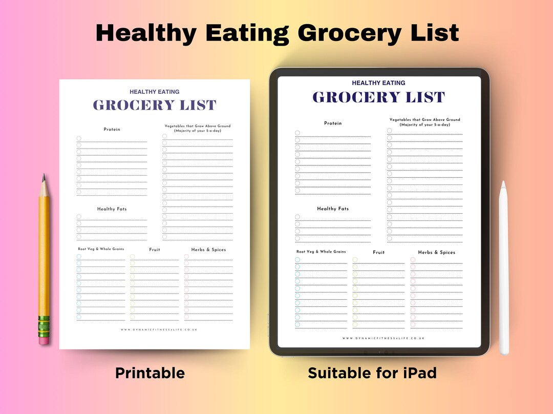 Healthy Eating Printable Grocery List - Etsy UK