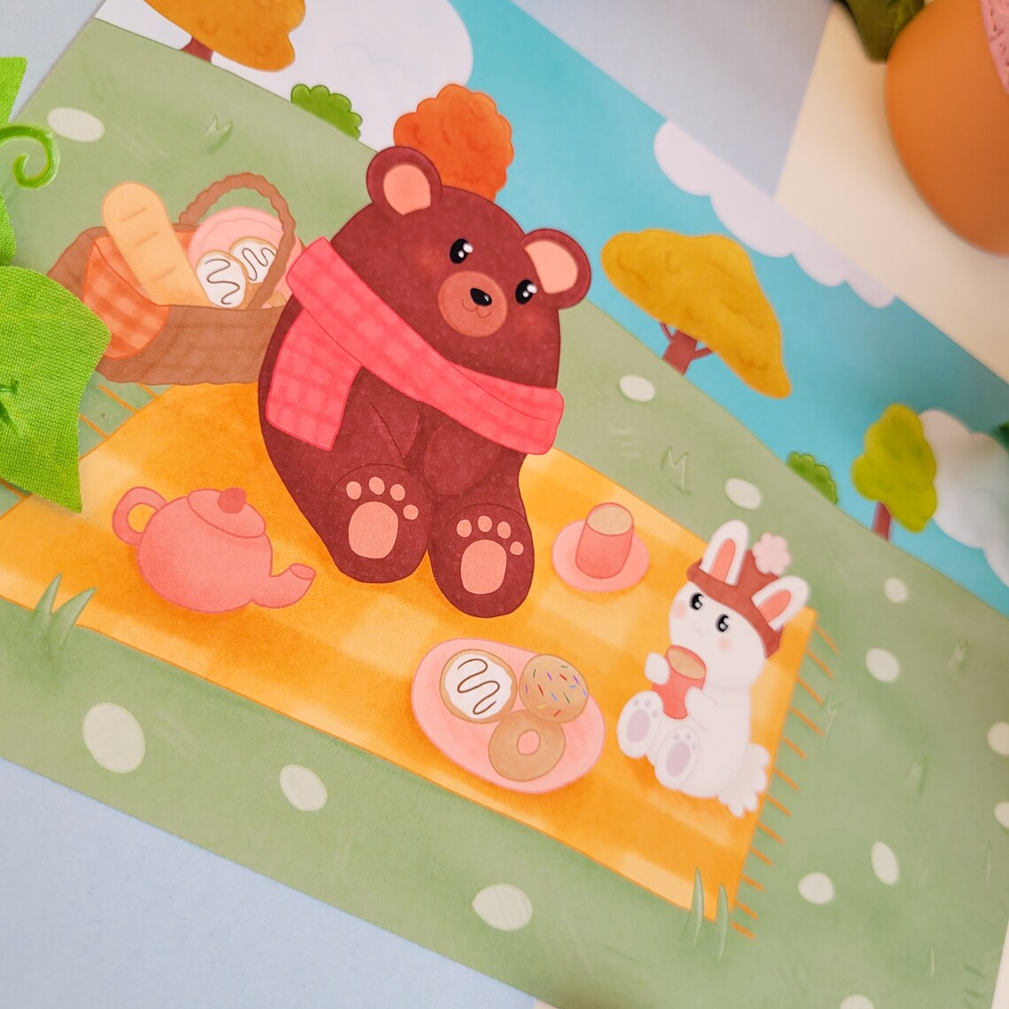Bear and Rabbit Picnic Art Print, Illustrations, Pastel Art Print, Home ...