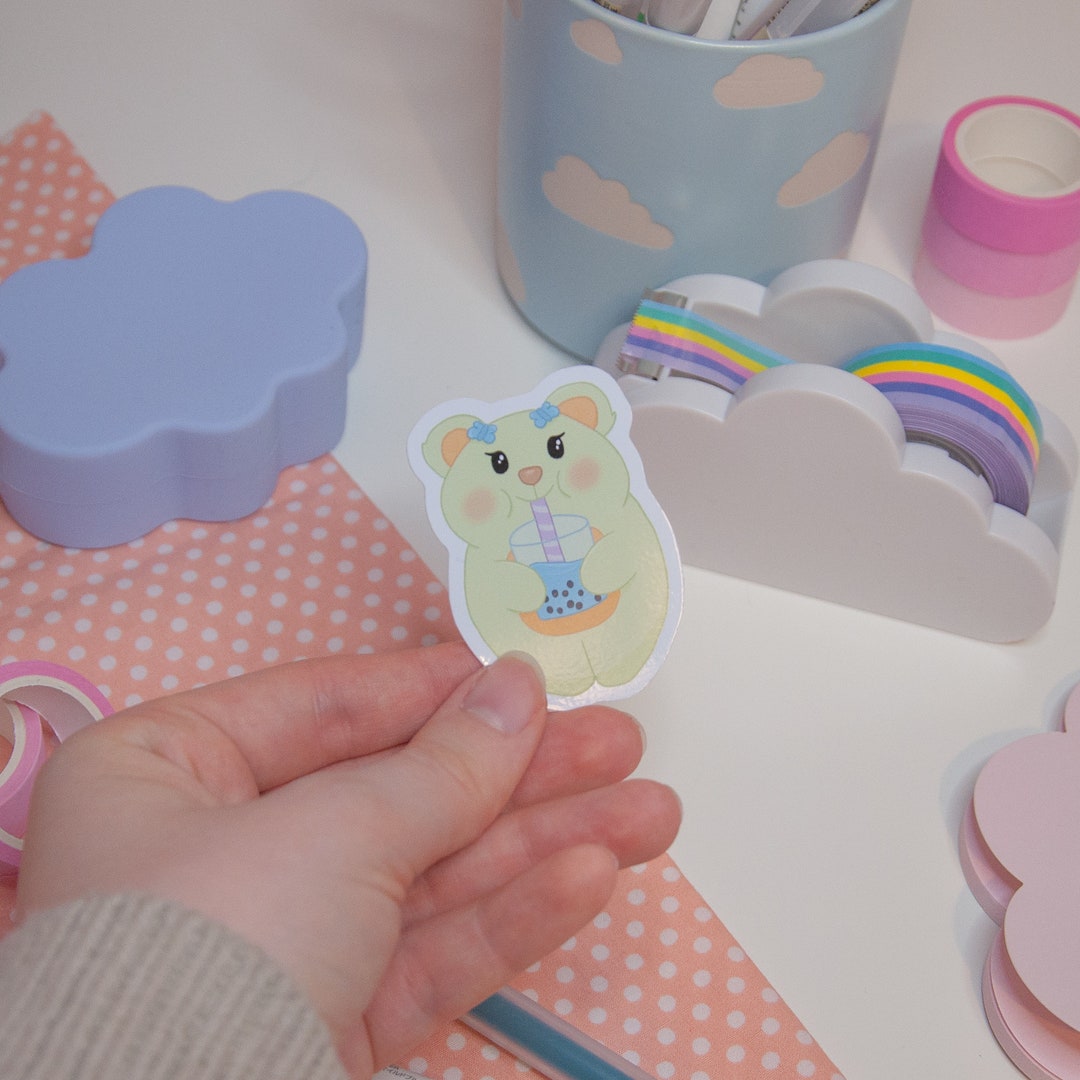 Boba Bear Sticker, Die Cute Vinyl Sticker, Cute Sticker, Bubble Tea ...