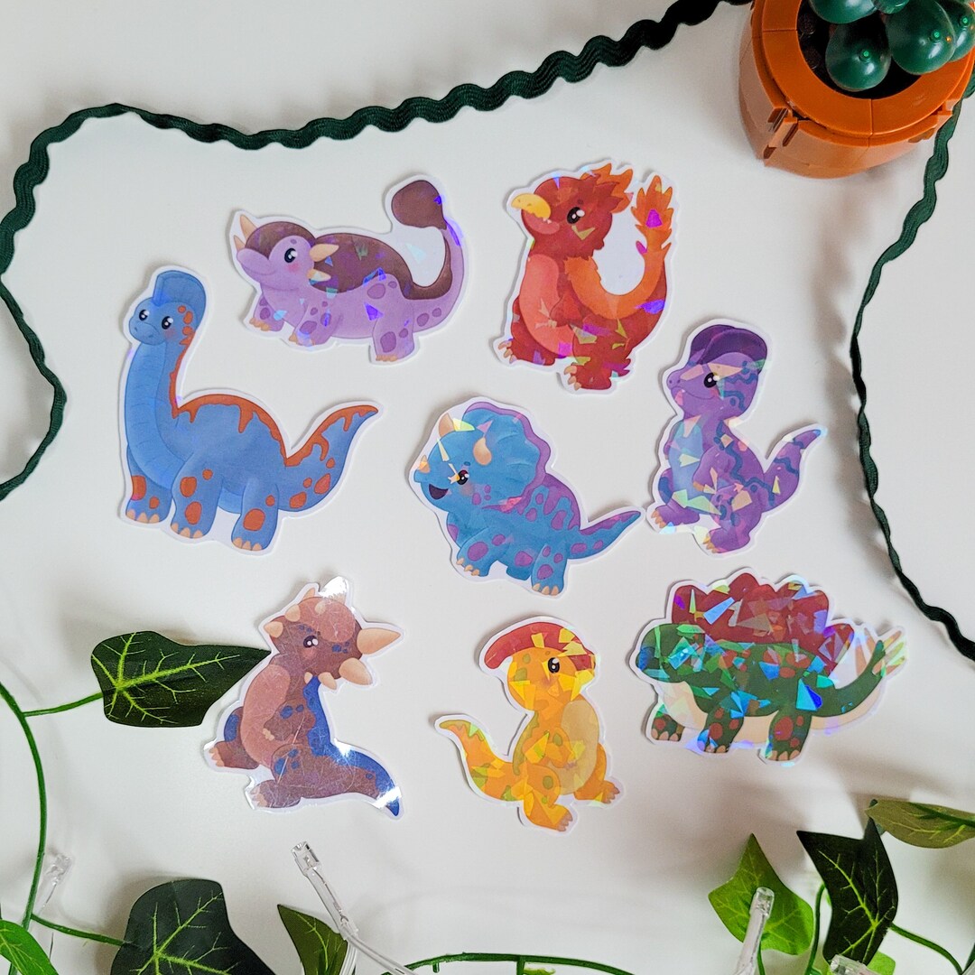 Dinosaur Stickers, Holographic Dinosaur Die Cut Stickers, Cute ...