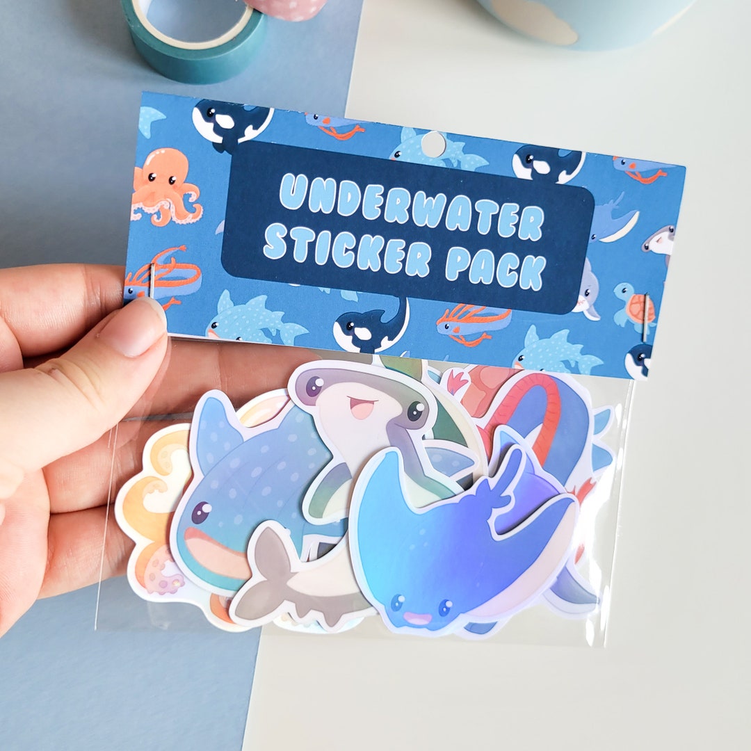 Underwater Sticker Pack Holographic Shark Die Cut Stickers Cute