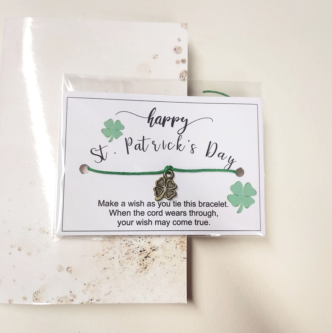 St Patrick's Day Wish Bracelet, Clover Charm Gift, Green String ...