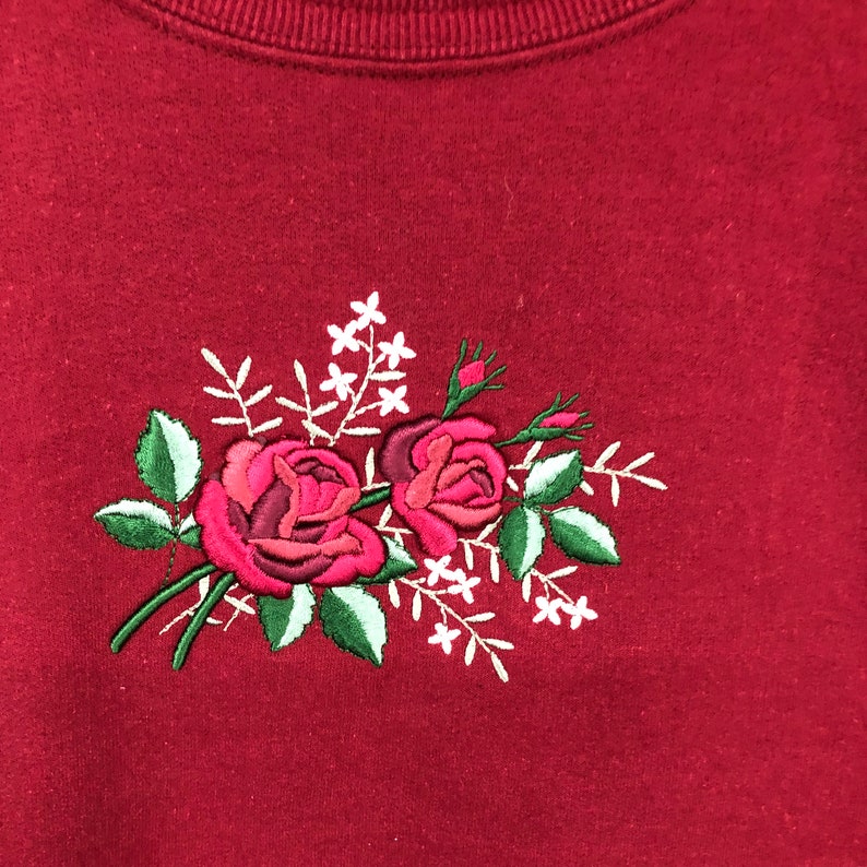 Vintage Morning Sun Roses Flower Embroidered Sweatshirt Floral Crewneck ...