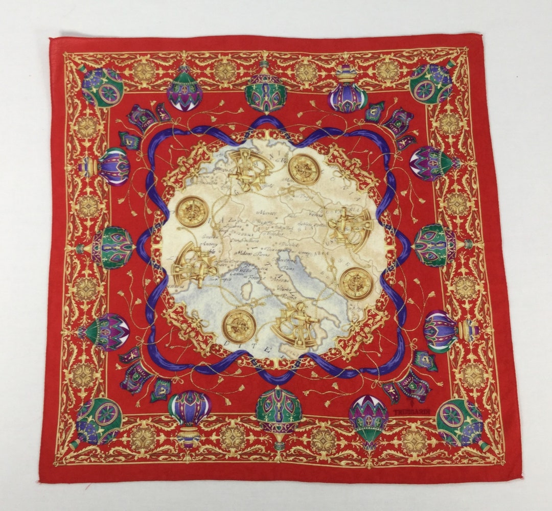 Vintage Trussardi Map Baroque Handkerchief Neckerchief Pocket Square ...