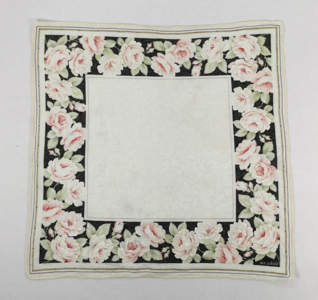 Vintage Jun Ashida Flowers Handkerchief Floral Japan Neckerchief Pocket ...