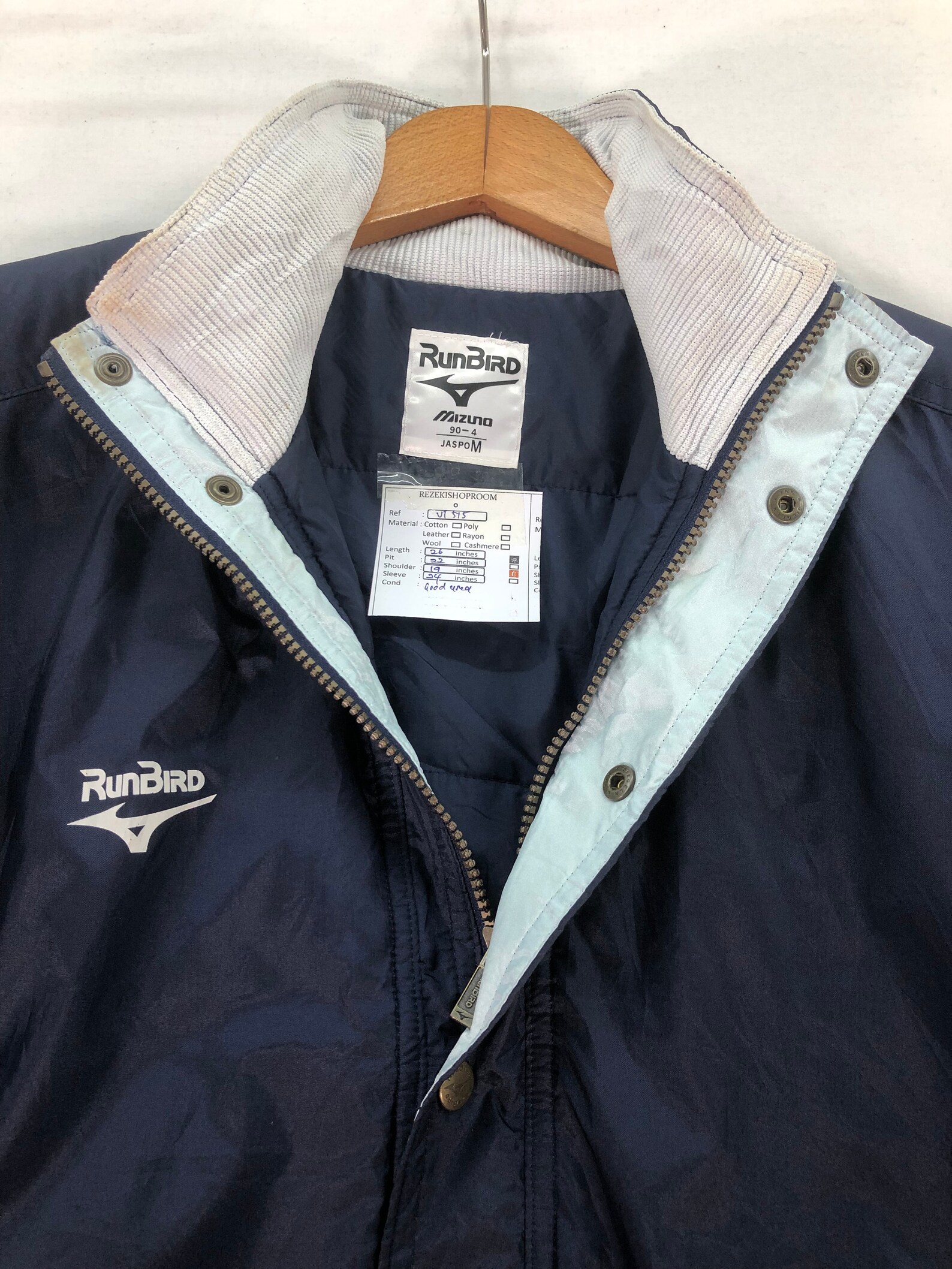Vintage 90’s Mizuno Runbird Windbreaker Jacket / Snap Button/ Blue ...