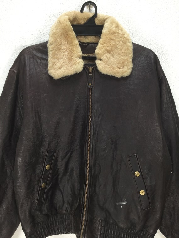 Vintage Daf Leather Jacket Pilot Jacket Fleece Collar… - Gem