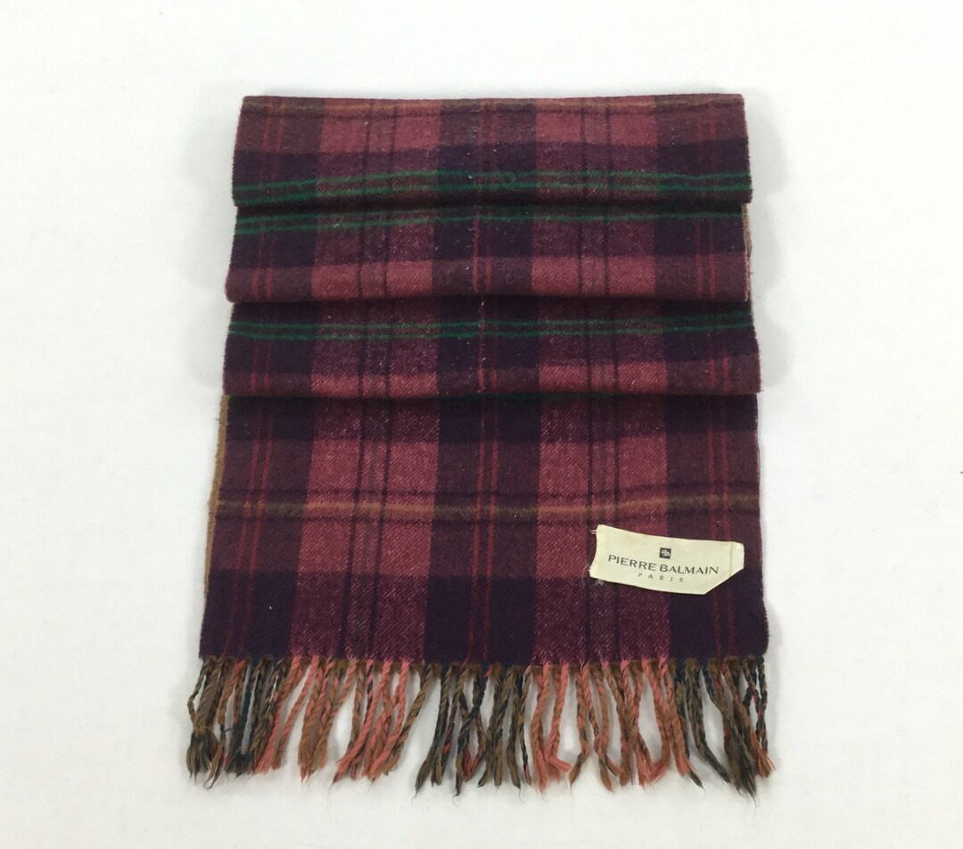 Vintage Pierre Balmain Checkered Wool Scarf Muffler Balmain Neck Scarf ...
