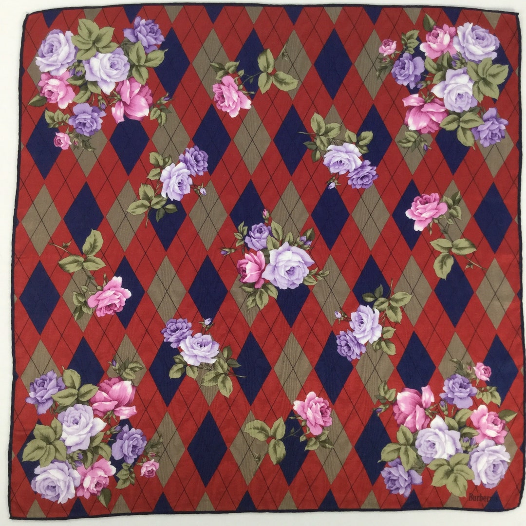 Vintage Burberry Flowers Roses Handkerchief Burberrys Floral Pocket ...