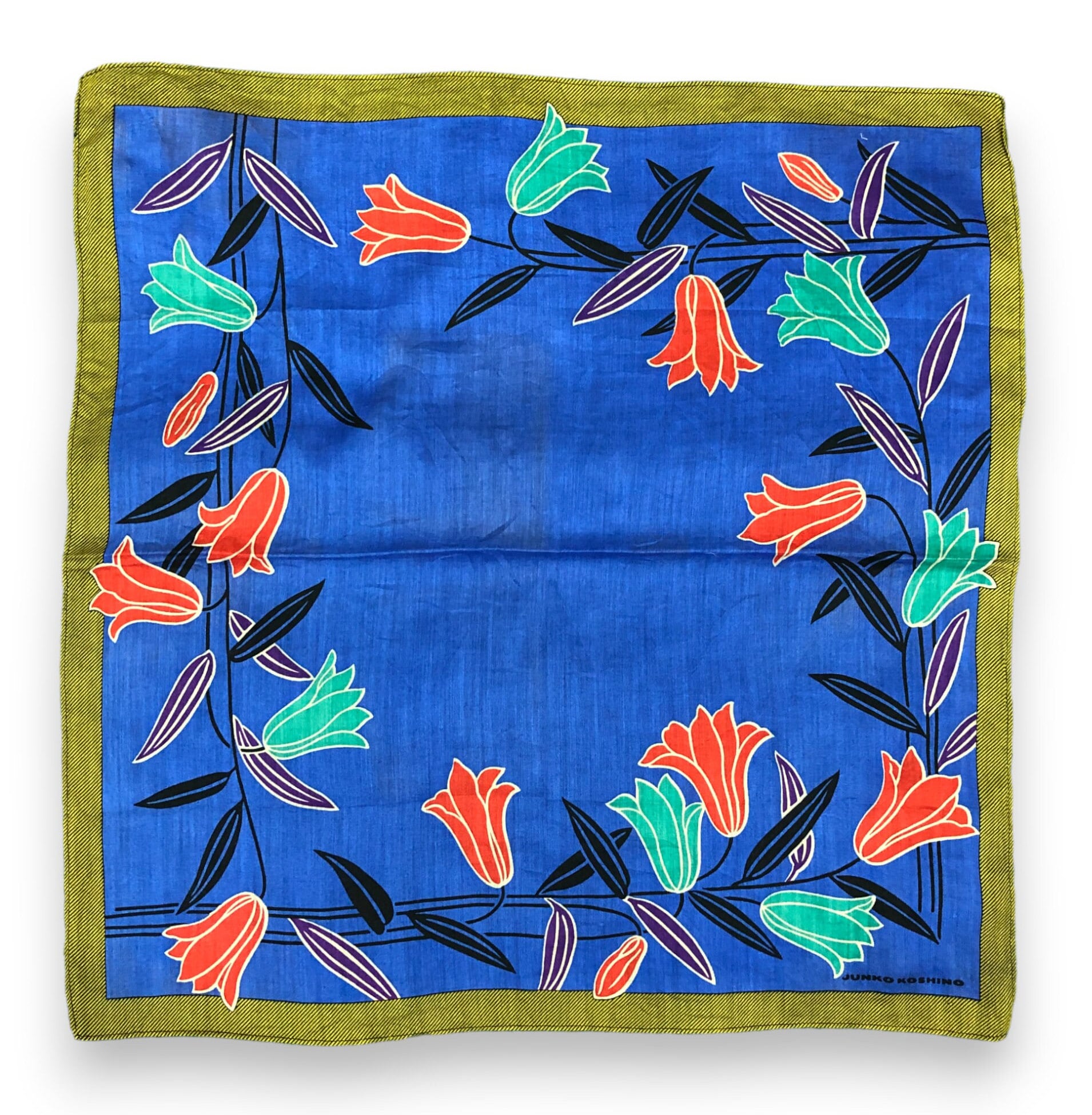 Vintage Junko Shimada Flowers Handkerchief Floral Neckerchief Pocket ...