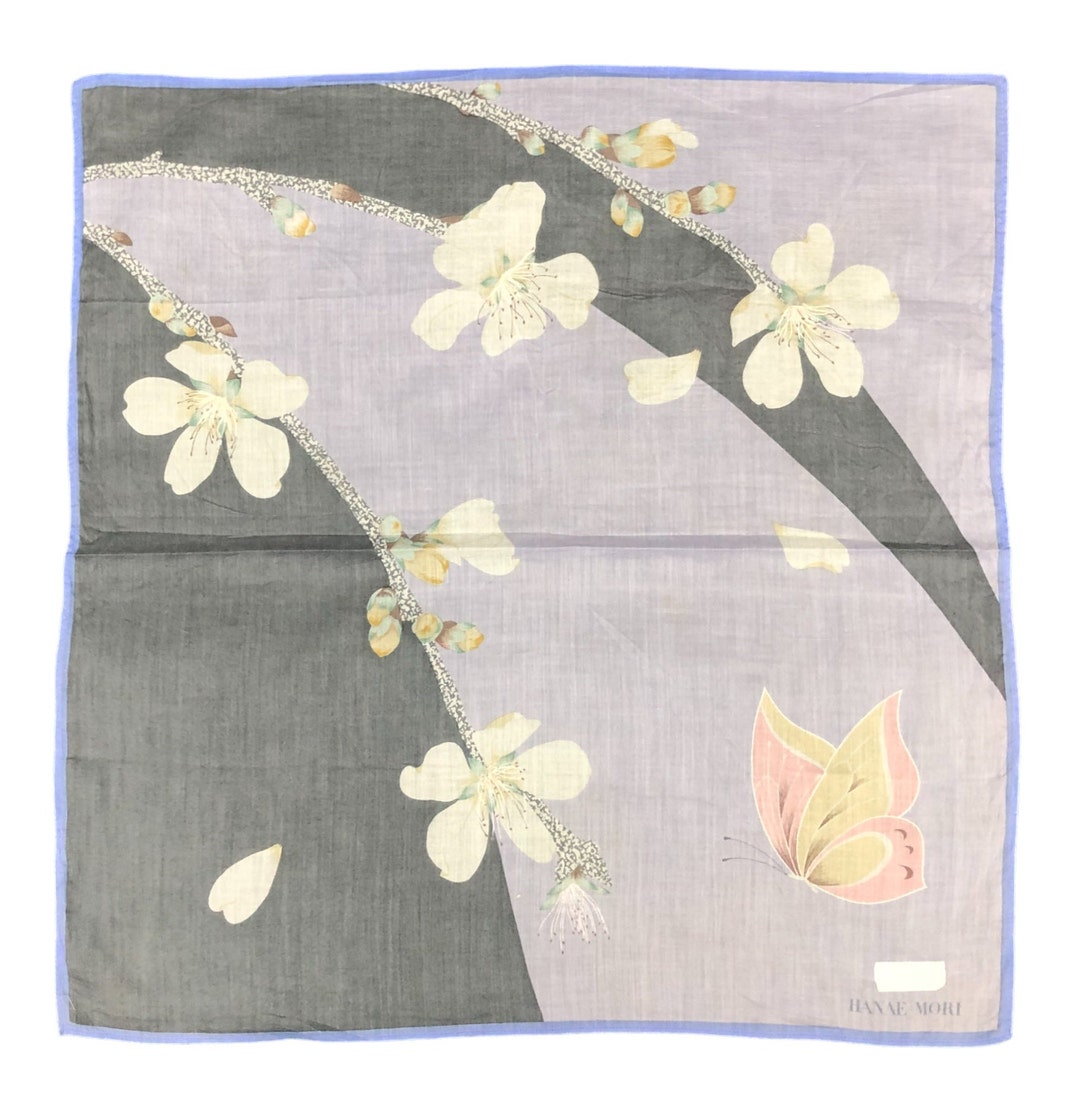 Vintage Hanae Mori Silk Handkerchief: Butterfly Floral Neckerchief - Etsy