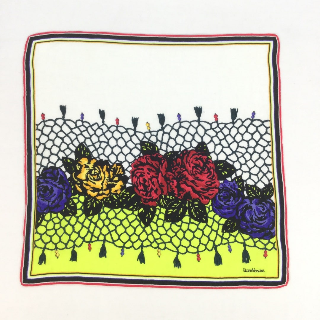 Vintage Gianni Versace Flowers Handkerchief Versace Floral Hanky Roses ...