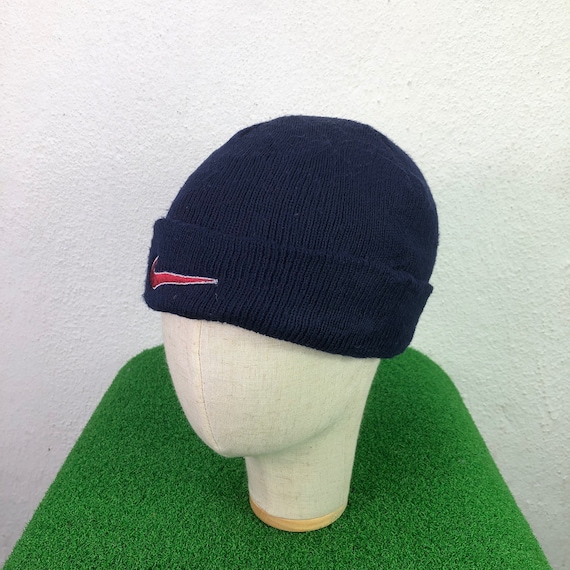 Vintage Nike Beanie Nike Big Swoosh Hat Nike Blue Be… - Gem