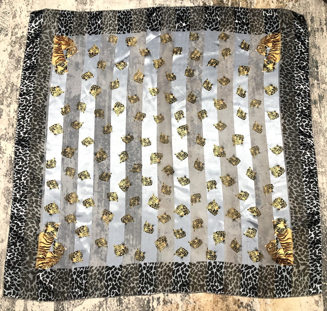 Vintage Leopard Tiger Pattern Silk Scarf Neck Scarf Neckwear Head Scarf ...