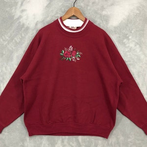 Vintage Morning Sun Roses Flower Embroidered Sweatshirt Floral Crewneck ...