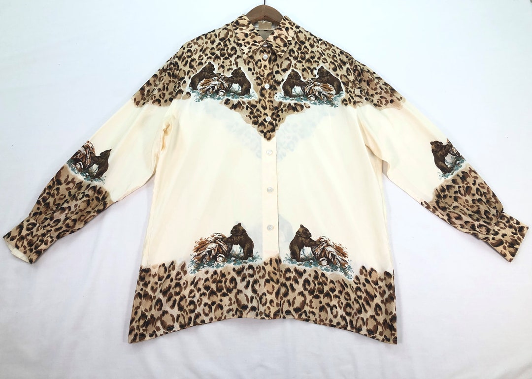 Vintage Silk Bear Leopard Pattern Shirt Button Down Oxford - Etsy