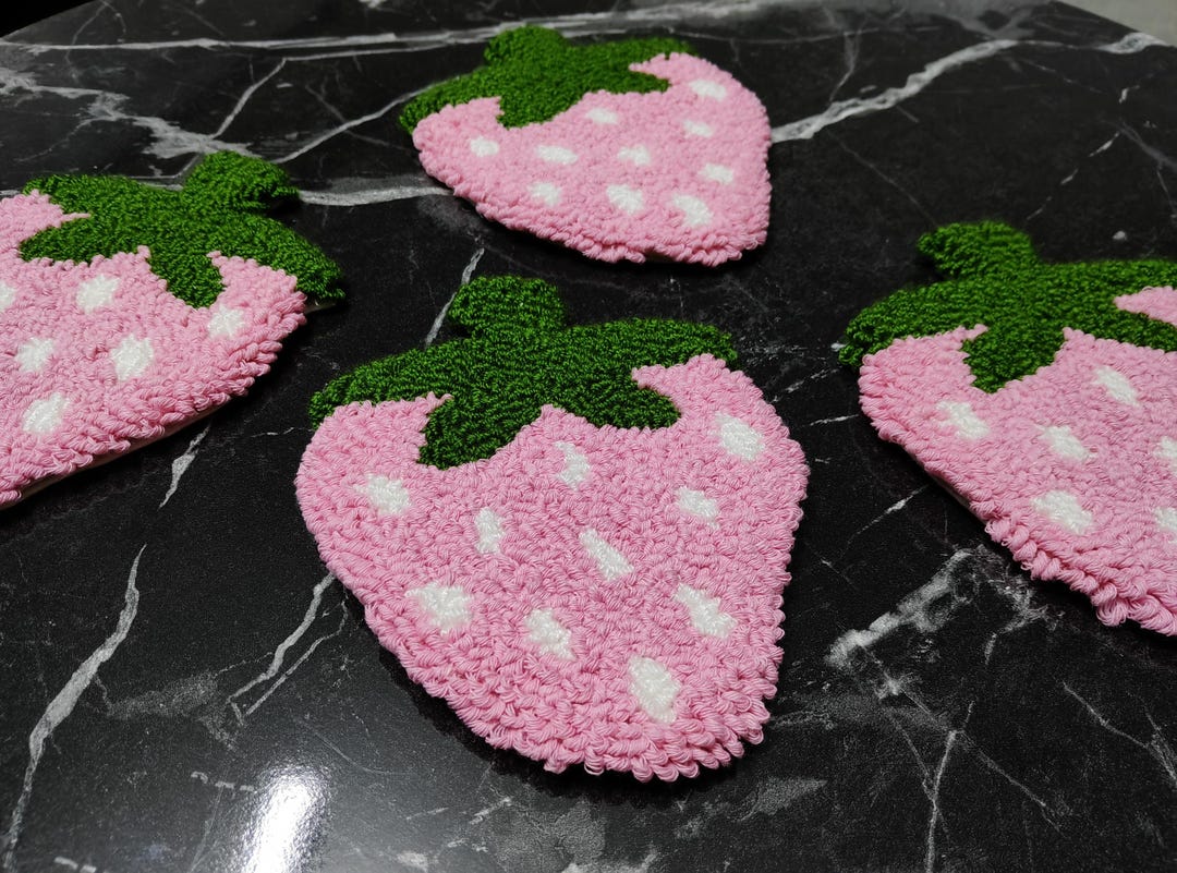 Punch Needle Coaster, Strawberry Mug Rug - Etsy