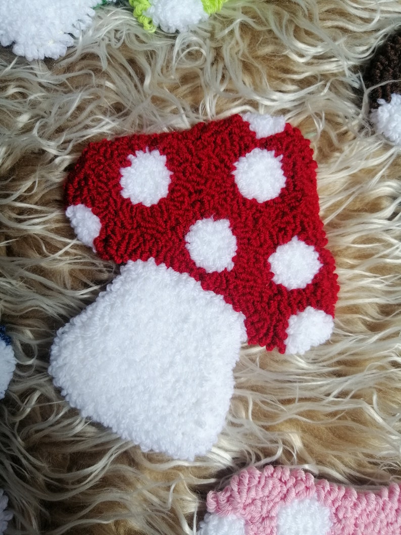 Punch Needle Mushroom, Cup Mug Rug, Tufted Mushroom, Tufting Art - Etsy