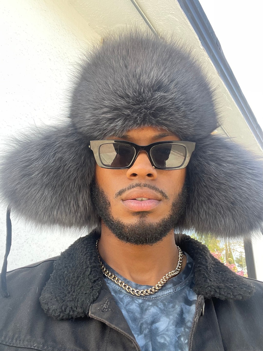 Dark Blue Fox Fur Ushanka Hat - Etsy