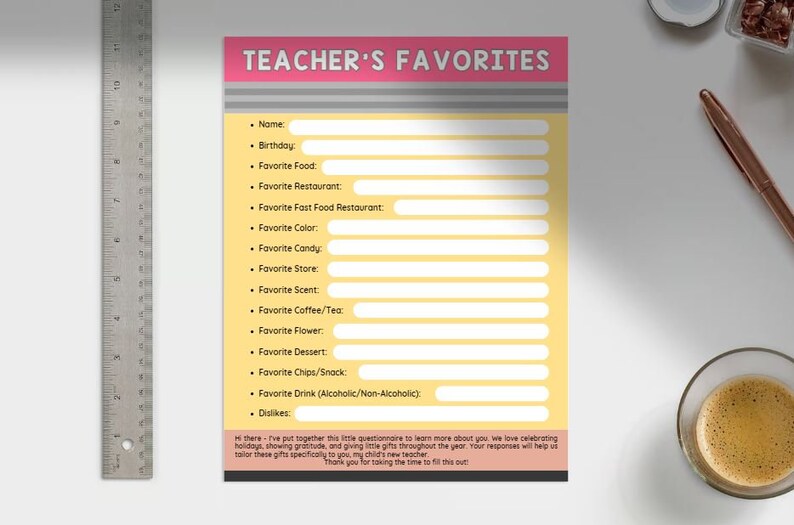 Teacher's Favorites Questionnaire - Etsy