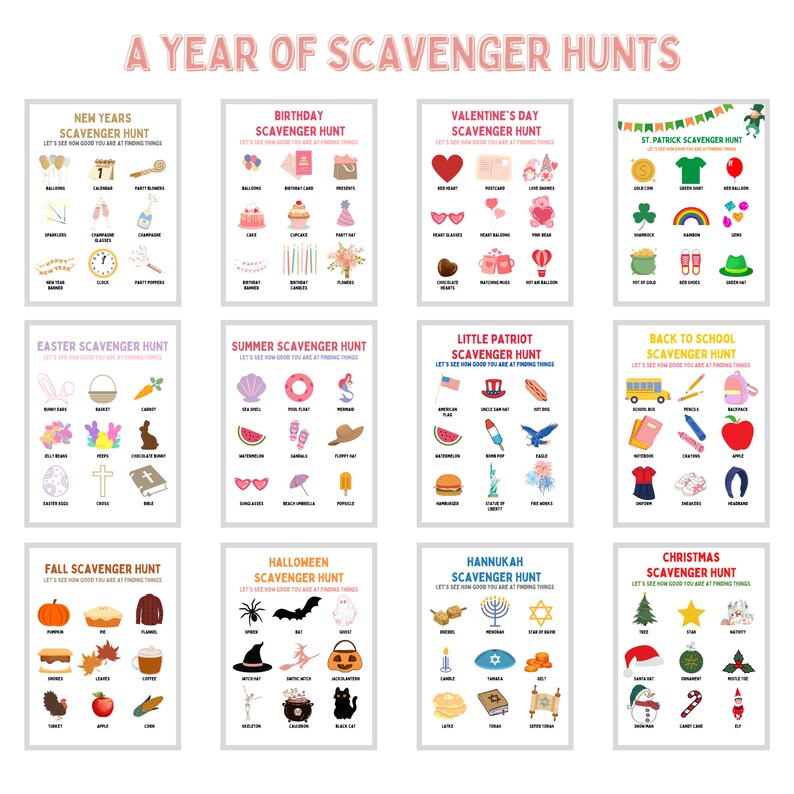 A Year of Scavenger Hunts - Printables - Etsy