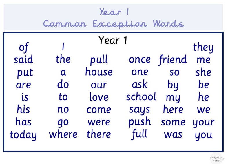 Year One Common Exception Words - Etsy UK