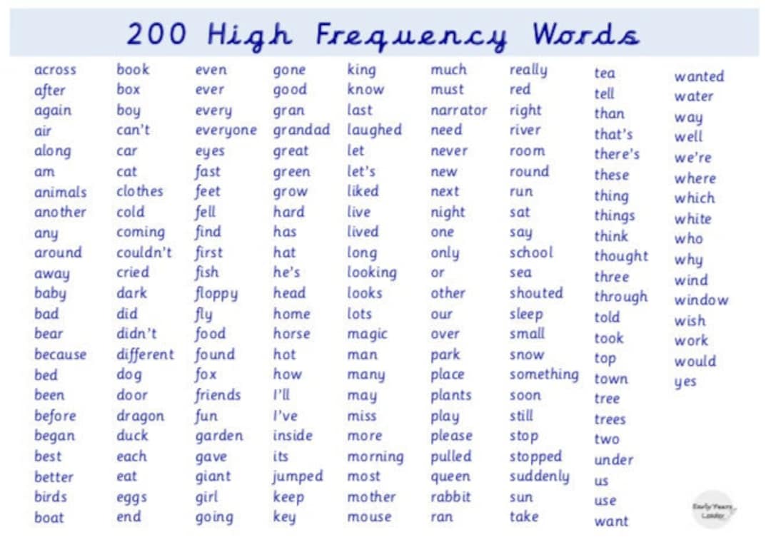 200 High Frequency Word Mat - Etsy