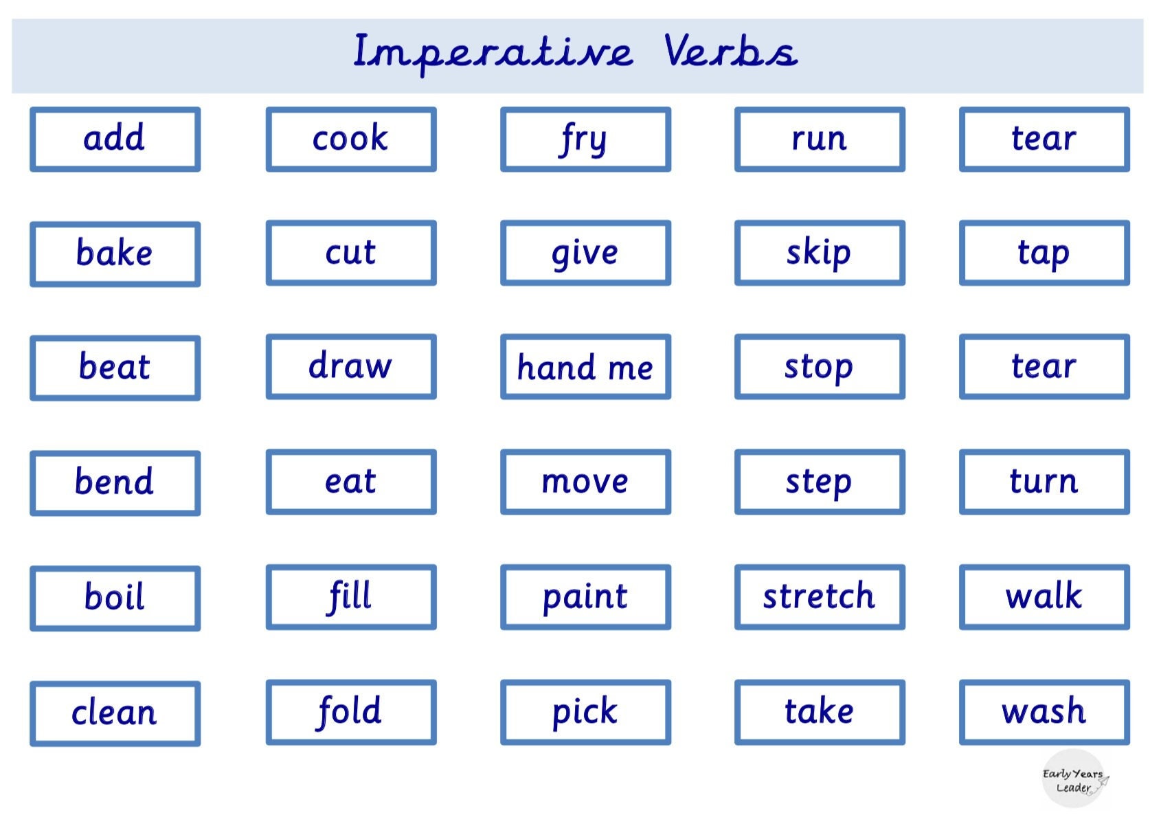 Imperative Verbs Word Mat Etsy