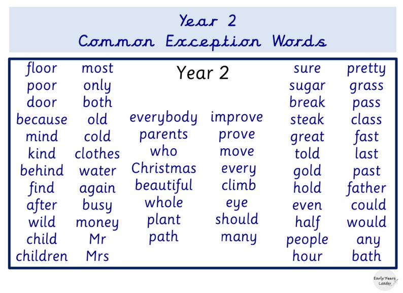 Year Two Common Exception Words - Etsy UK