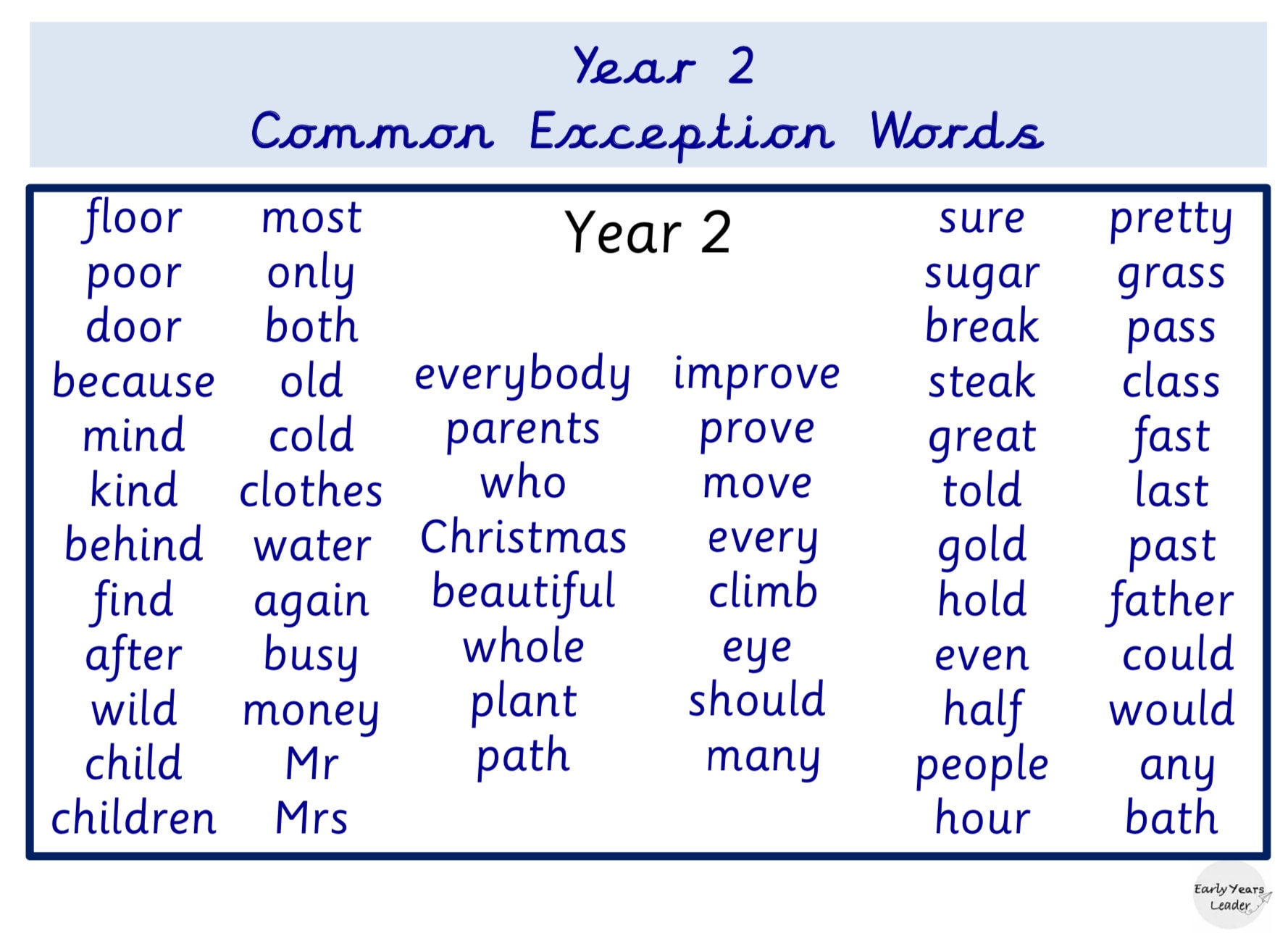 Year Two Common Exception Words - Etsy