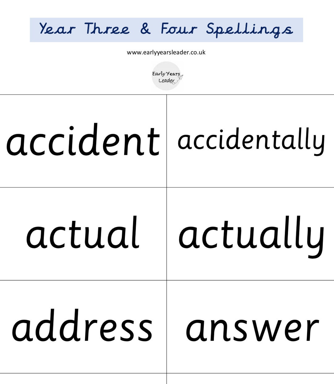 Year 3 and 4 Spellings Word Mat and Flashcards - Etsy Australia