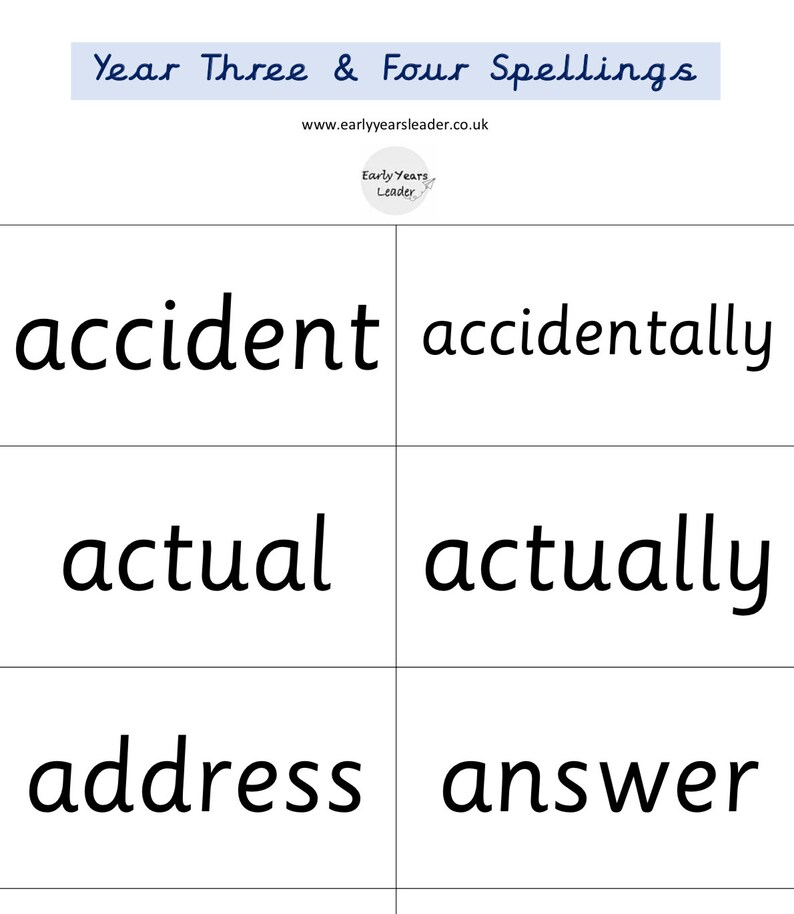 Year 3 and 4 Spellings Word Mat and Flashcards - Etsy Australia